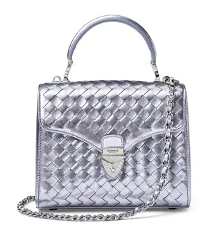 ASPINAL OF LONDON Midi Metallic Leather Mayfair Bag - Blue