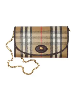 Burberry Check Chain Wallet - Beige