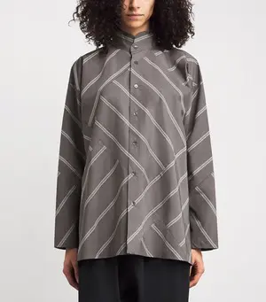 Eskandar Slim Double Stand-collar Shirt - Grey