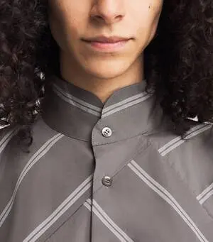 Eskandar Slim Double Stand-collar Shirt - Grey