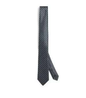 Giorgio Armani Silk Herringbone Neck Tie - Black
