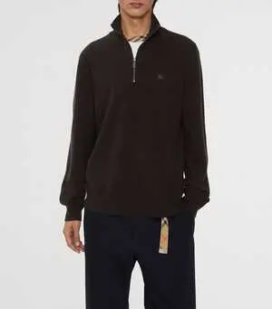 Burberry Cashmere-blend Quarter-zip Slim Sweater - Brown