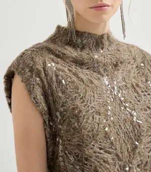 Brunello Cucinelli Mohair-blend Embellished Midi Dress