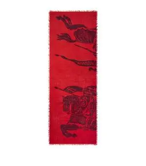 Burberry Wool Wide Ekd Scarf Burgundy