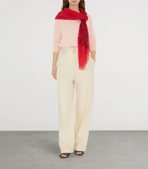 Burberry Wool Wide Ekd Scarf - Burgundy