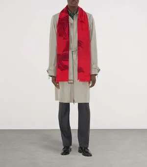 Burberry Wool Wide Ekd Scarf - Burgundy
