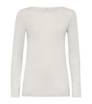 Brunello Cucinelli Cashmere-silk Blend Long Sleeve Sweater - White