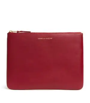 Comme Des Garçons Large Leather Zipped Pouch - Red