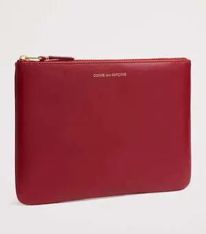 Comme Des Garçons Large Leather Zipped Pouch - Red