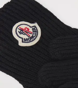 Moncler Wool Gloves With Logo - Black