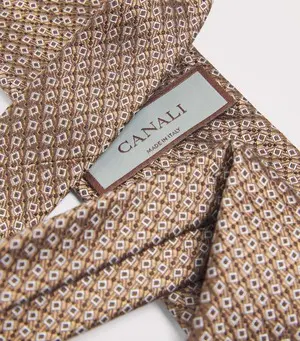 Canali Silk Jacquard Neck Tie - Beige