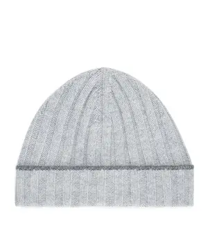 Brunello Cucinelli Cashmere Ribbed Beanie - Grey