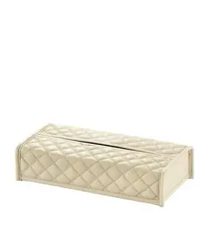 RIVIERE Quilted Leather Rectangle Tissue Box - Ivory