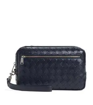 Bottega Veneta Leather Intrecciato Pouch - Blue