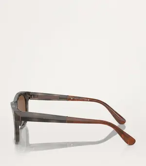 Brunello Cucinelli Titanium Square Frame Sunglasses - Brown