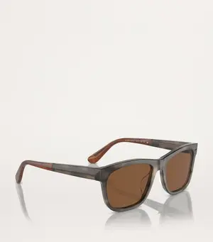 Brunello Cucinelli Titanium Square Frame Sunglasses - Brown