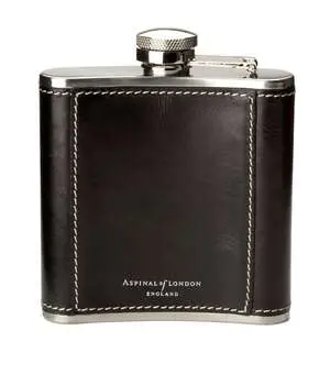 ASPINAL OF LONDON Classic 5oz Leather Hip Flask - Black