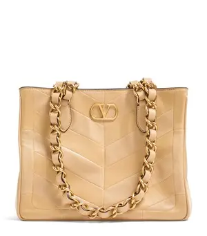 Valentino Garavani Small Lambskin Laseine Tote - Beige