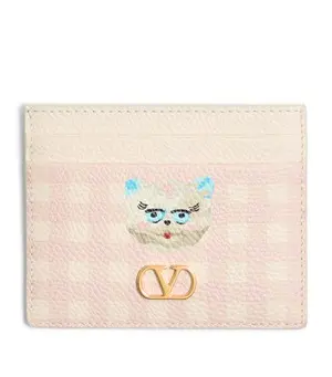 Valentino Garavani Grained Leather Vlogo Signature Card Holder - Pink