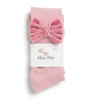 MEIA PATA Velvet Bow Knee-high Socks - Pink