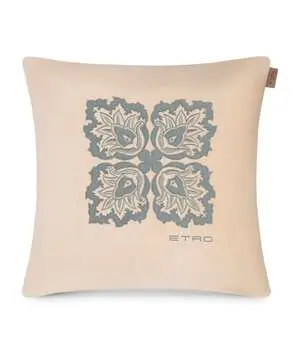 Etro Velvet Embroidered Loto Cushion - Beige