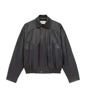 Saint Laurent Leather Bomber Jacket - Grey