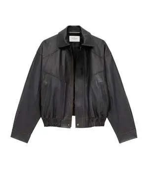 Saint Laurent Leather Bomber Jacket - Grey