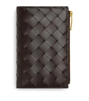 Bottega Veneta Leather Intrecciato Bifold Card Holder - Brown