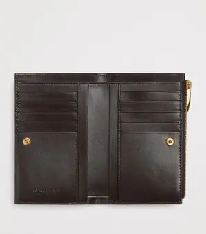 Bottega Veneta Leather Intrecciato Bifold Card Holder - Brown