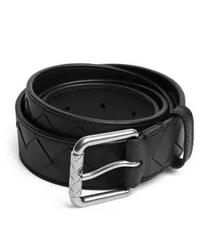 Bottega Veneta Intrecciato Stamp Leather Belt - Grey