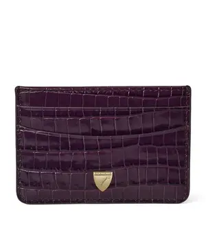 ASPINAL OF LONDON Leather Croc-embossed Slim Card Holder - Purple