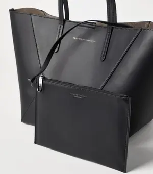 Brunello Cucinelli Small Calfskin Bc Duo Tote Bag - Black