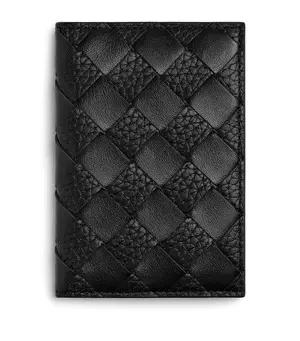 Bottega Veneta Leather Intrecciato Flap Card Case - Black
