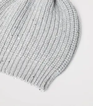 Brunello Cucinelli Cashmere-silk Embellished Beanie - Grey