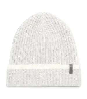 Brunello Cucinelli Cashmere Ribbed Knit Beanie - White