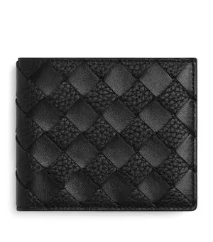 Bottega Veneta Leather Intrecciato Bifold Wallet - Black
