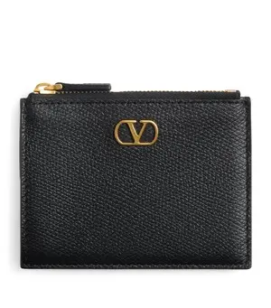 Valentino Garavani Leather Vlogo Coin And Card Holder - Black