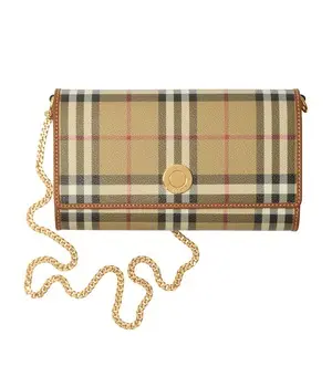 Burberry Check Chain Wallet - Brown