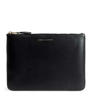 Comme Des Garçons Large Leather Zipped Pouch - Black