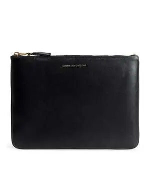 Comme Des Garçons Large Leather Zipped Pouch - Black