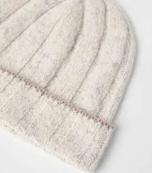 Brunello Cucinelli Cashmere Ribbed Beanie - White