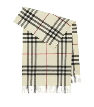 Burberry Cashmere Wide Check Scarf - Beige