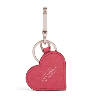 Smythson Panama Leather Heart Keyring - Pink