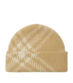 Burberry Mohair-wool-blend Check Beanie - Beige