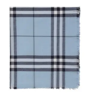 Burberry Wool Wide Check Scarf - Blue