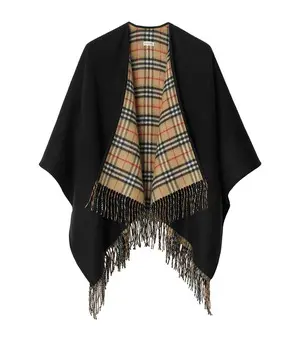 Burberry Wool Reversible Check Cape - Black