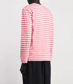 Play Comme Des Garcon Heart Logo Striped T-shirt - Red