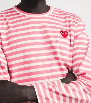 Play Comme Des Garcon Heart Logo Striped T-shirt - Red