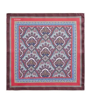 Eton Silk Paisley Pocket Square - Red