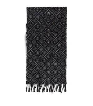 Tory Burch Wool-cashmere Monogram Scarf - Black